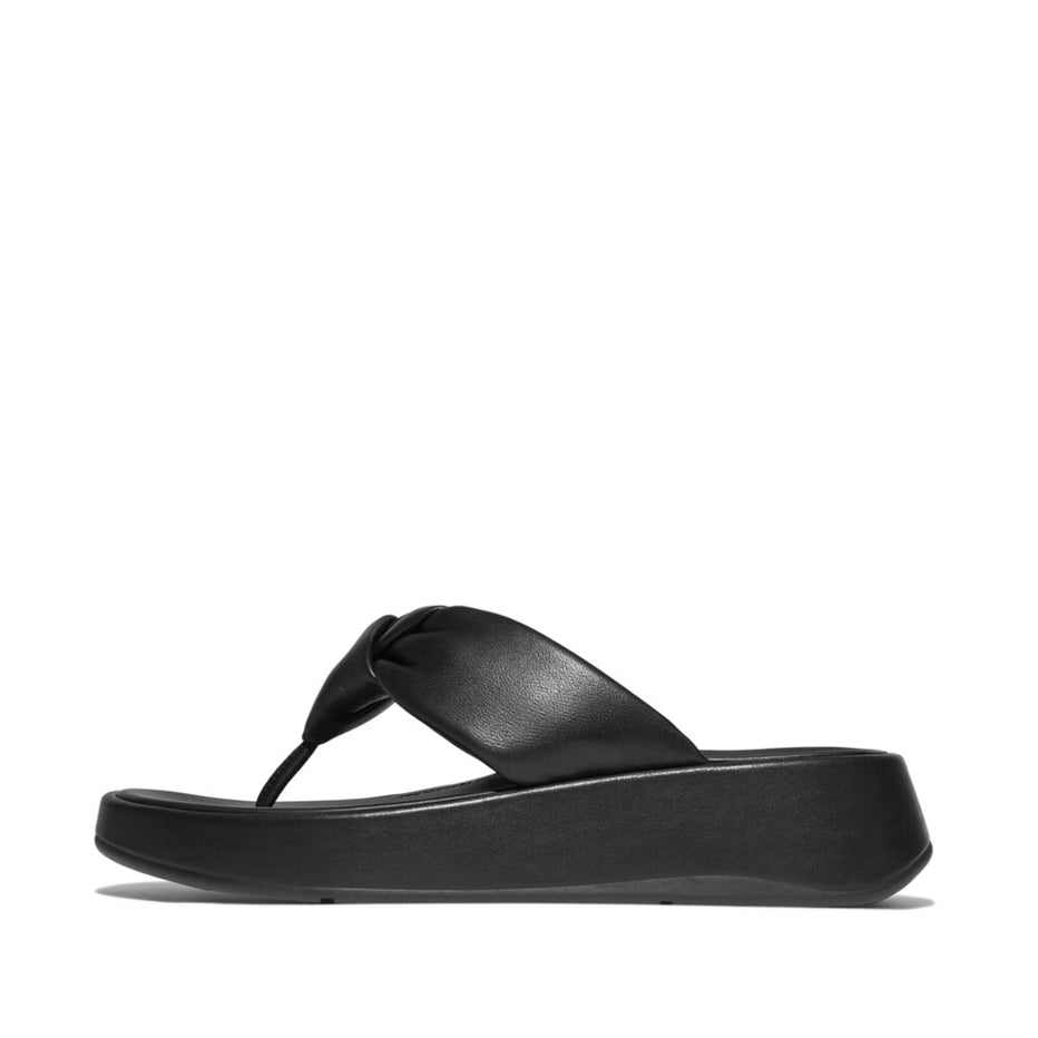 F-MODE Knot Soft-Leather Flatform Toe-Post Sandals in All Black ...